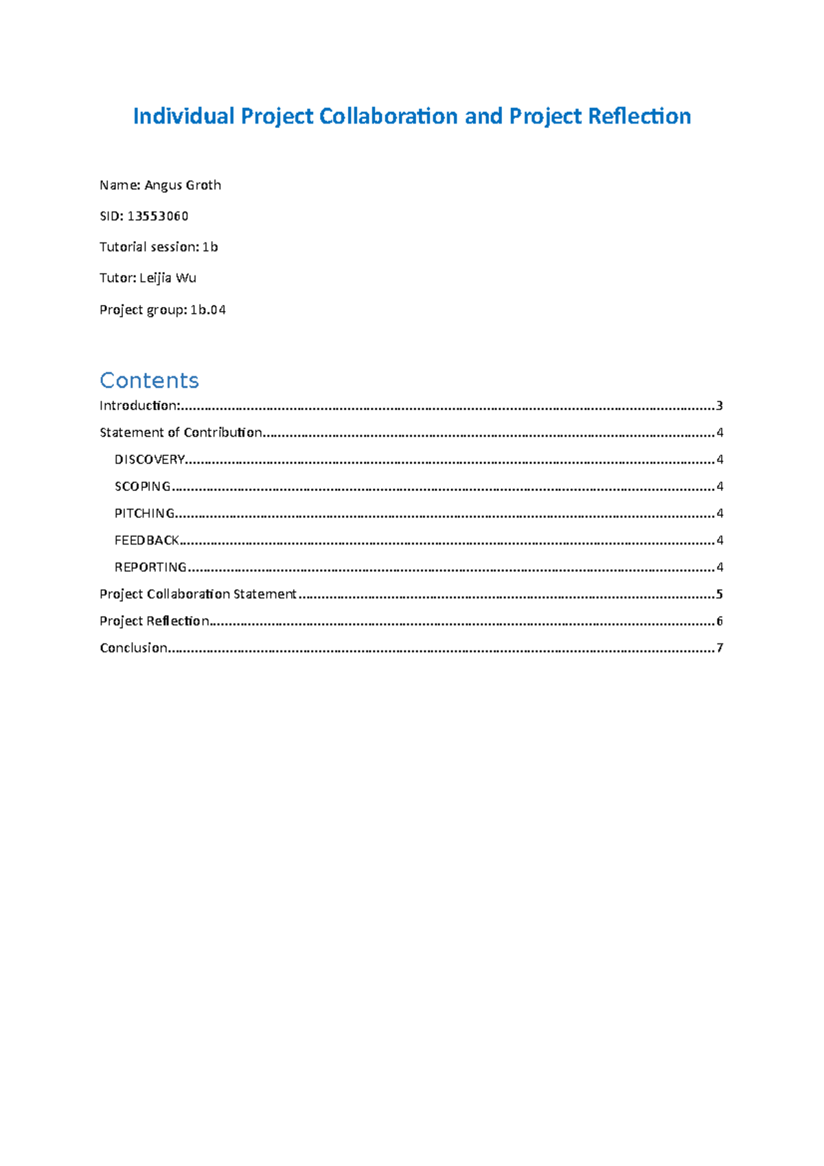 Collaboration Report Template V3 - Individual Project Collaboration and ...