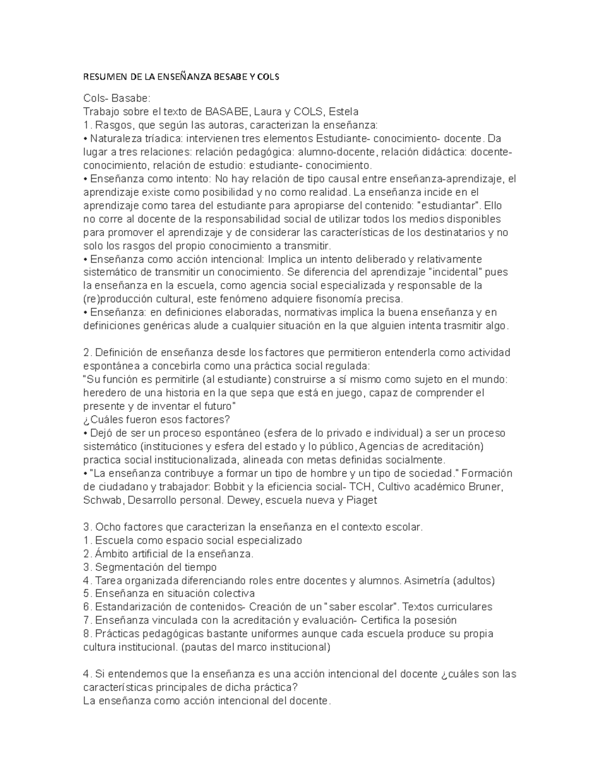 Resumen de la Enseñanza, Besabe Y Cols. - RESUMEN DE LA ENSEÑANZA ...