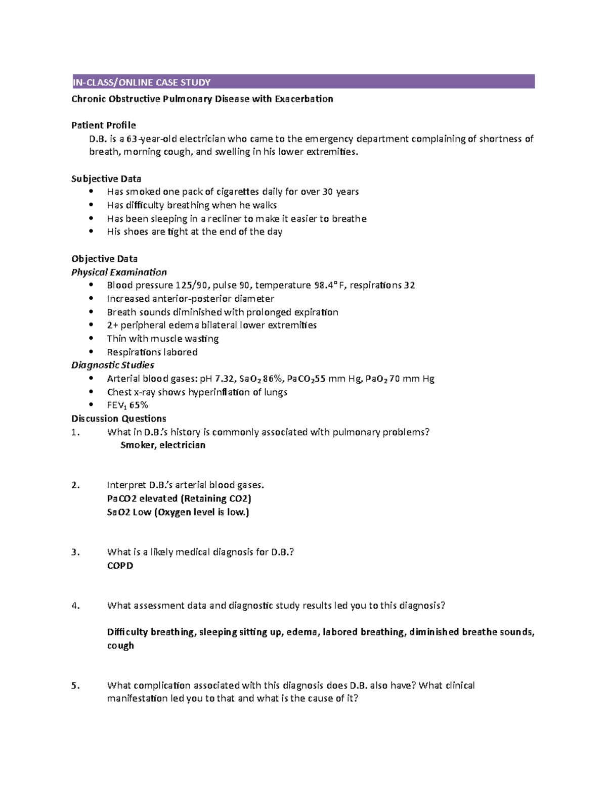 COPD Case Study - IN-CLASS/ONLINE CASE STUDY Chronic Obstructive ...