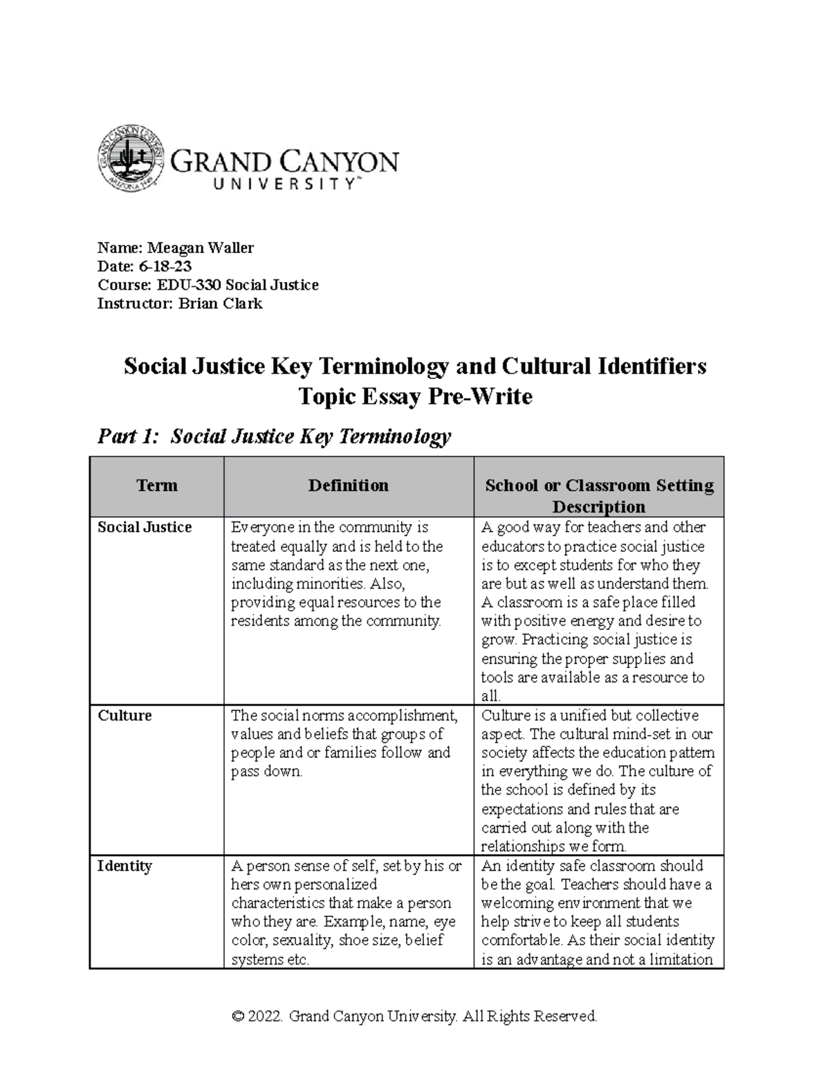 Assignment one Week One @ done PRT - Name: Meagan Waller Date: 6-18 ...