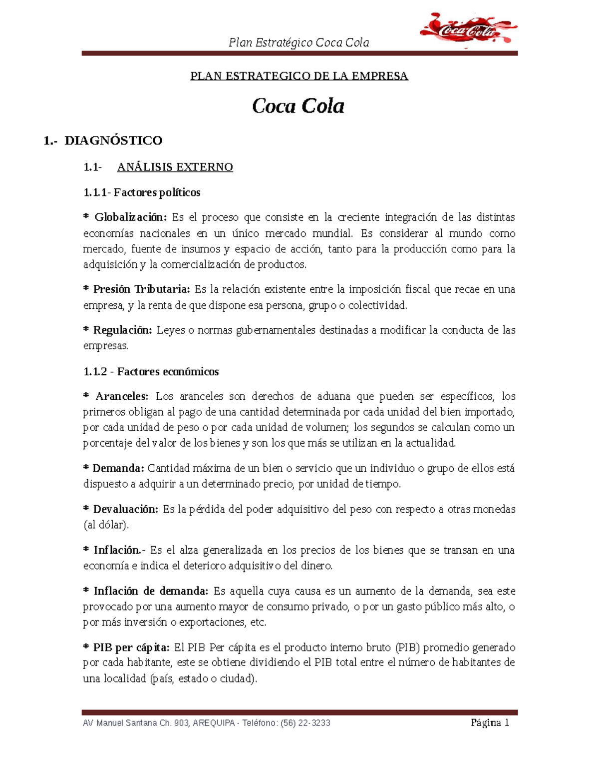 Pdf plan estrategico coca cola.docx - Plan Estratégico Coca Cola AV ...