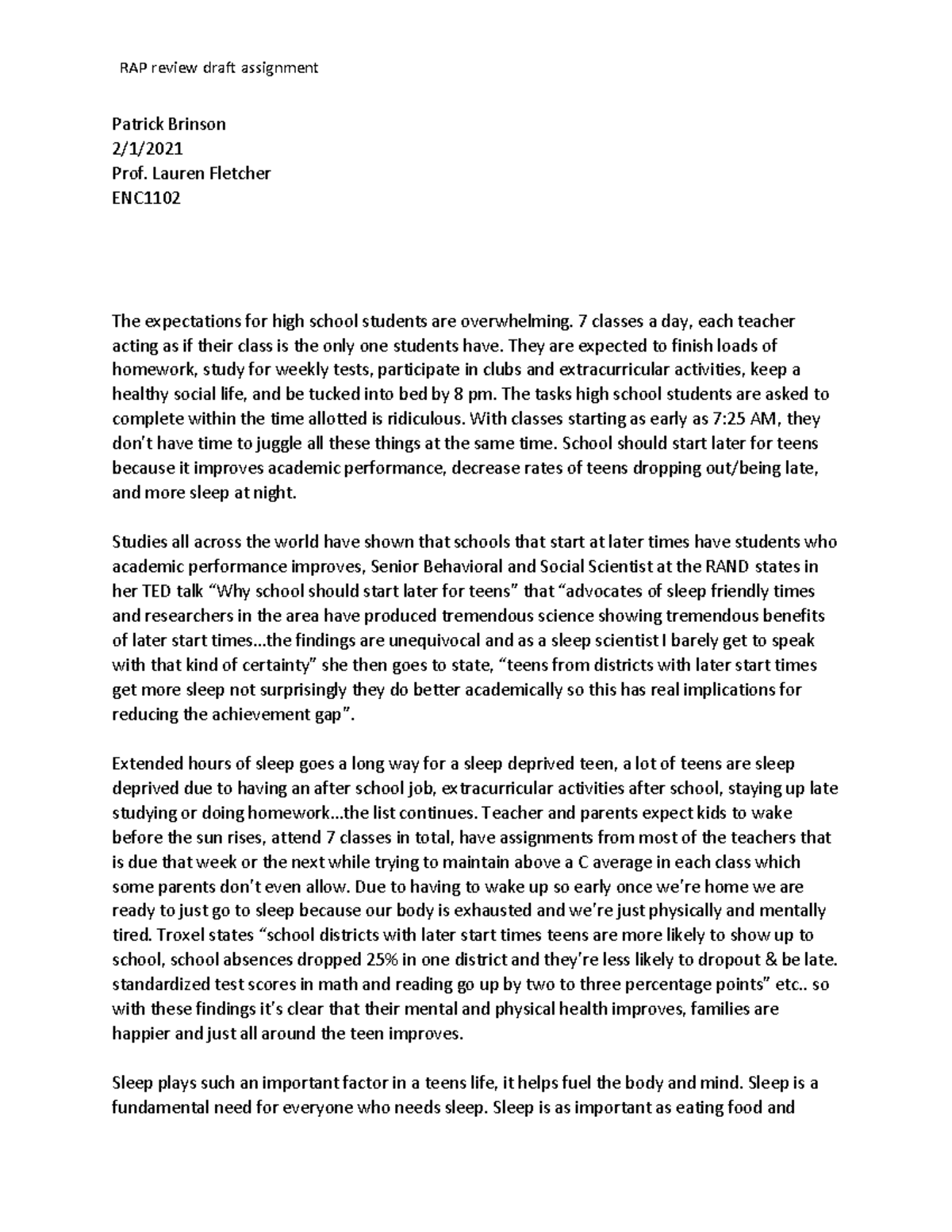 RAP review draft assignment - RAP review draft assignment Patrick ...