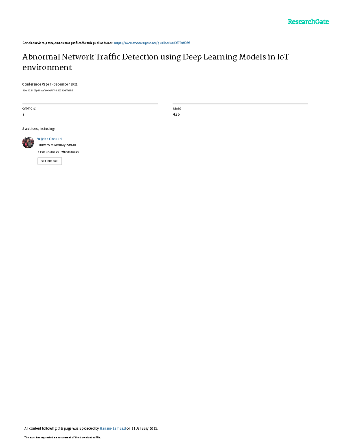 Abnormal Network Traffic Detectionusing Deep Learning Modelsin Io Tenvironment See Discussions