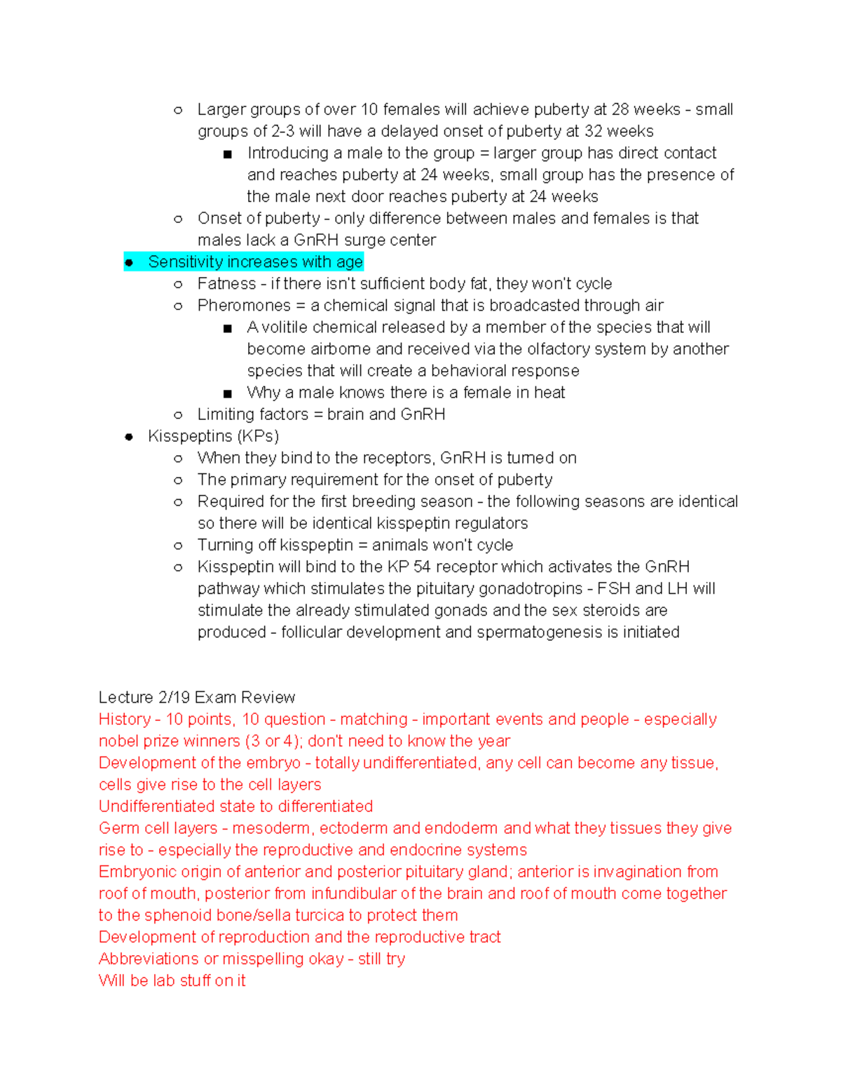 ANSC 3122 Exam One Study Guide 7 - Larger groups of over 10 females ...