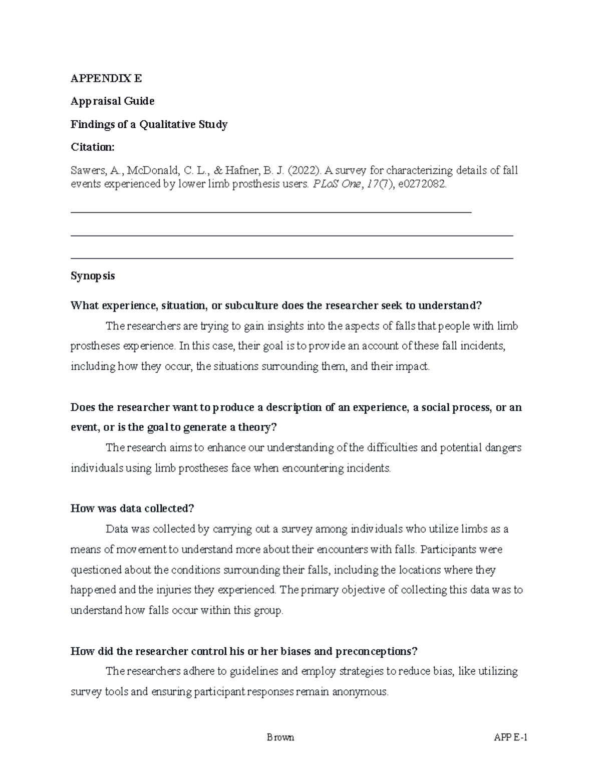 Qualitative Research Apprasial - APPENDIX E Appraisal Guide Findings of ...