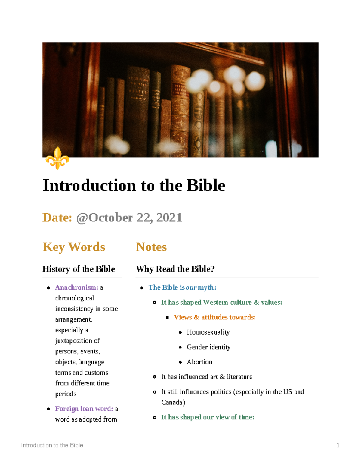 Introduction to the Bible - ⚜ Introduction to the Bible Date: Key Words ...