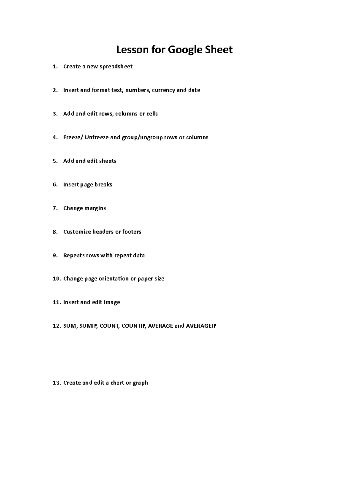 Lesson for Google Sheet - Lesson for Google Sheet Create a new ...