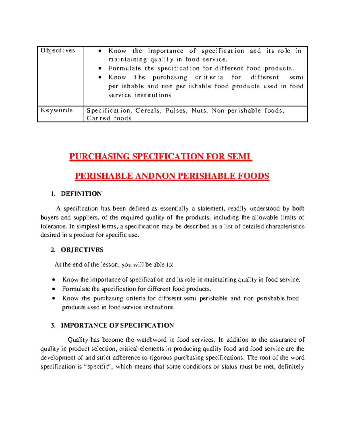 Purchasing Specification FOR SEMI Perishable AND NON Perishable Foods ...