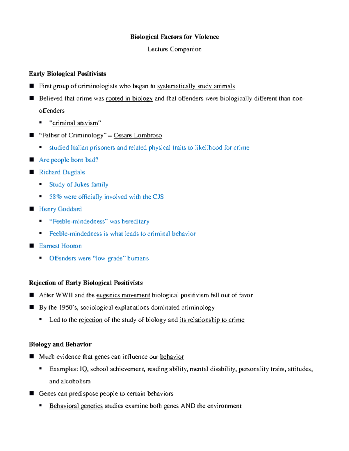 Biological Factors for Violence Lecture Companion - Biological Factors ...