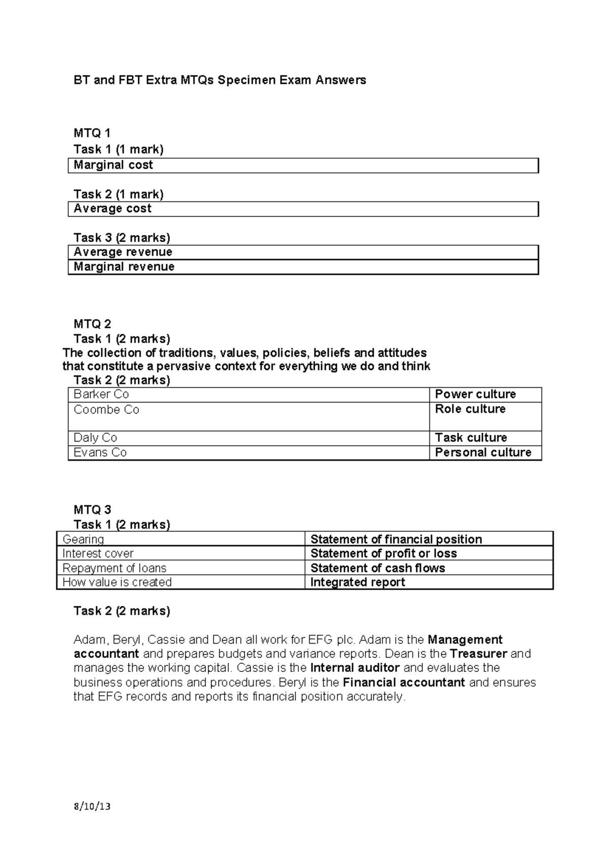 BT and FBT Extra MTQs exam answers - BT and FBT Extra MTQs Specimen ...
