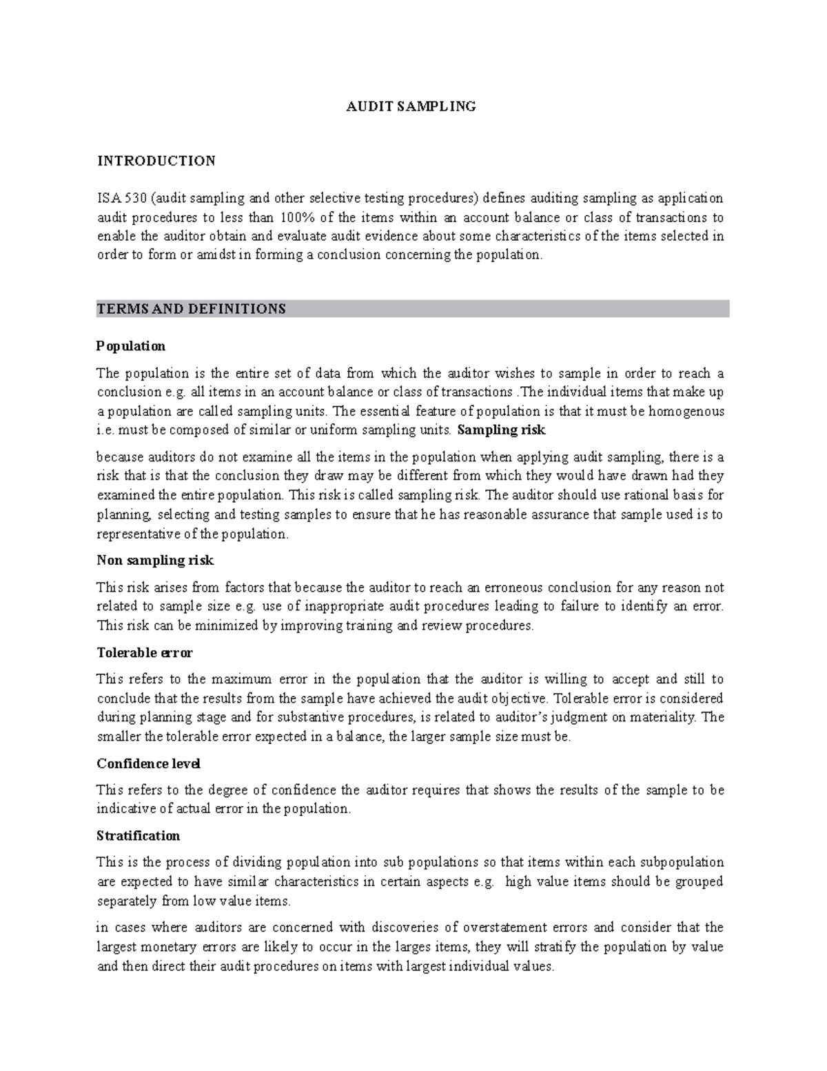 Audit Sampling - Education purposes - AUDIT SAMPLING INTRODUCTION ISA ...