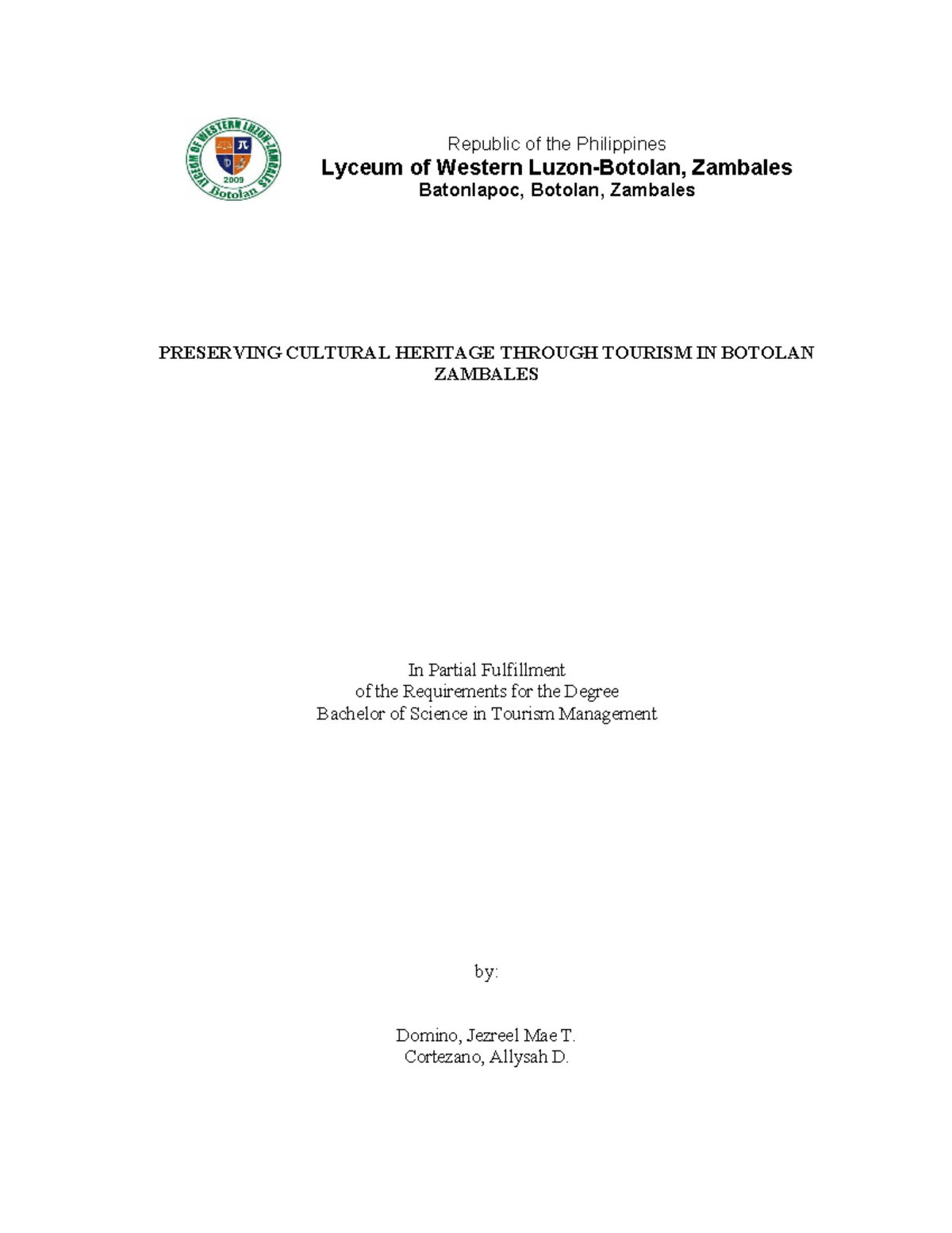 preserving cultural heritage - Republic of the Philippines Lyceum of ...