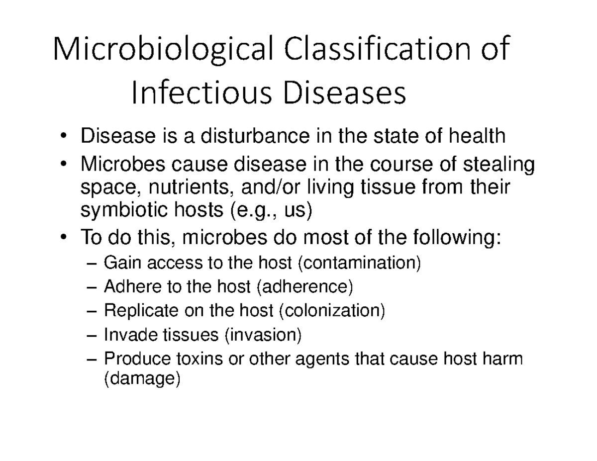 Infectious disease - Microbiological Classification of Infectious ...
