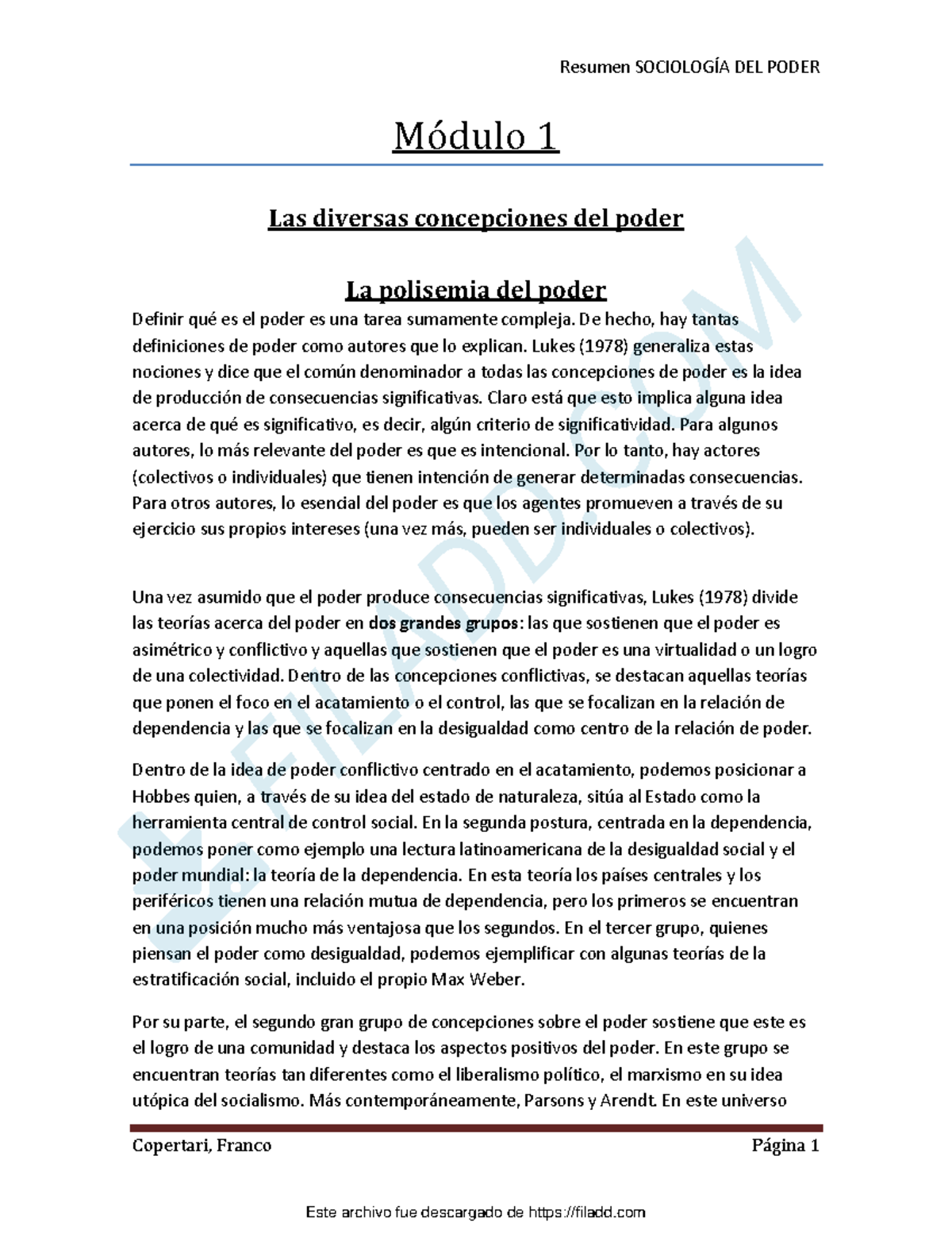 Resumen Sociología del poder - Warning: TT: undefined function: 32 Warning: TT: undefined ...