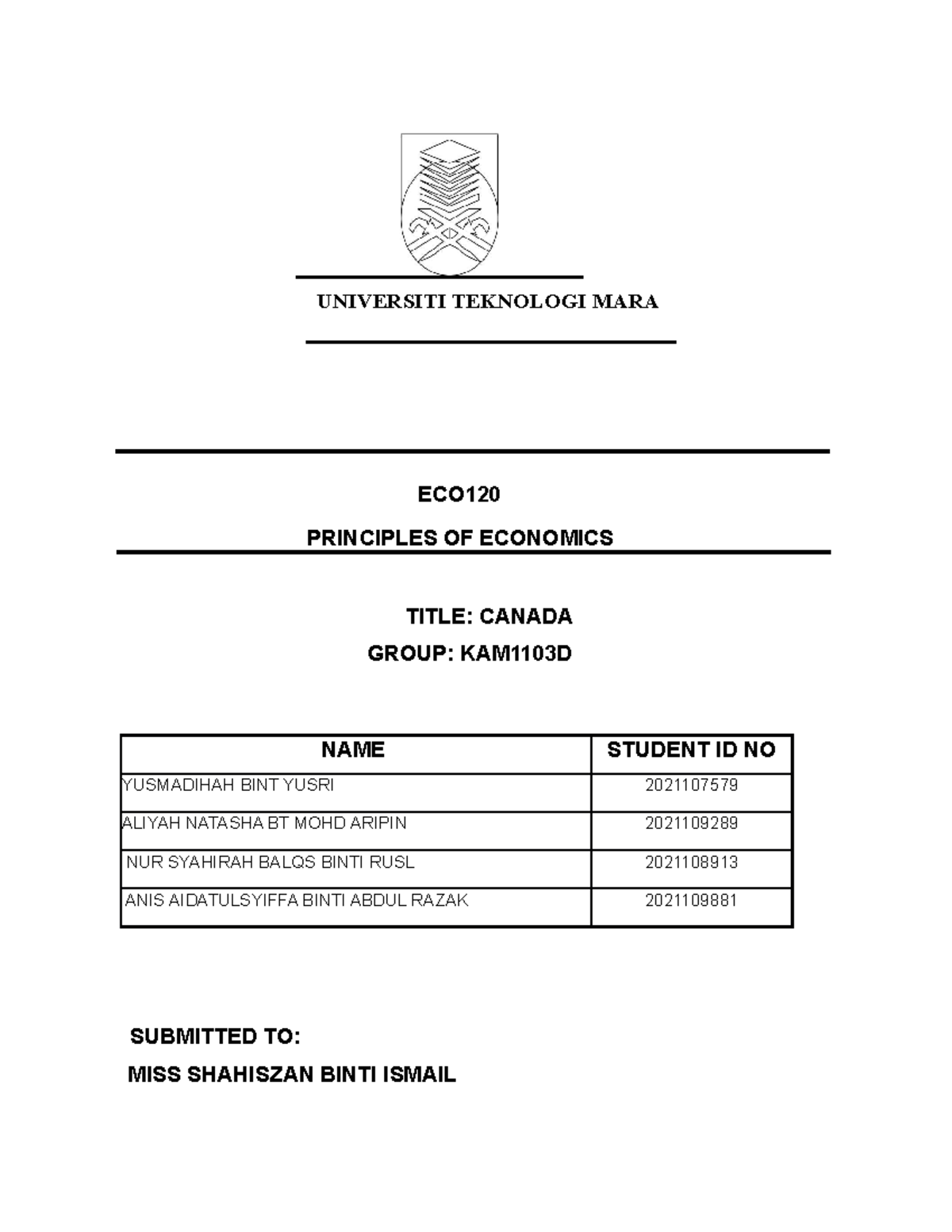 Group 6 - Canada (ECO 120) copy - ECO PRINCIPLES OF ECONOMICS TITLE ...