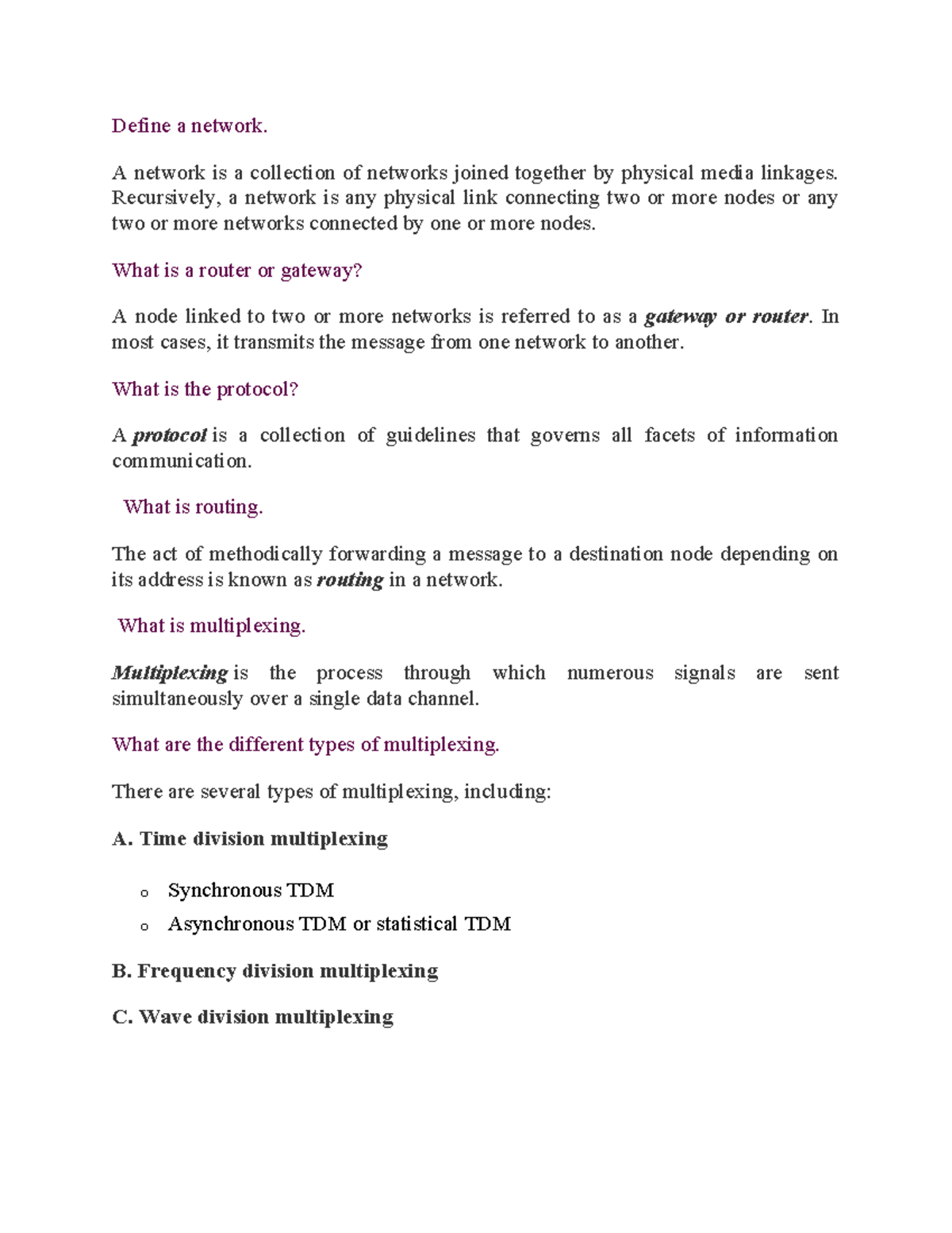 CN Viva questions - Viva question - Define a network. A network is a ...