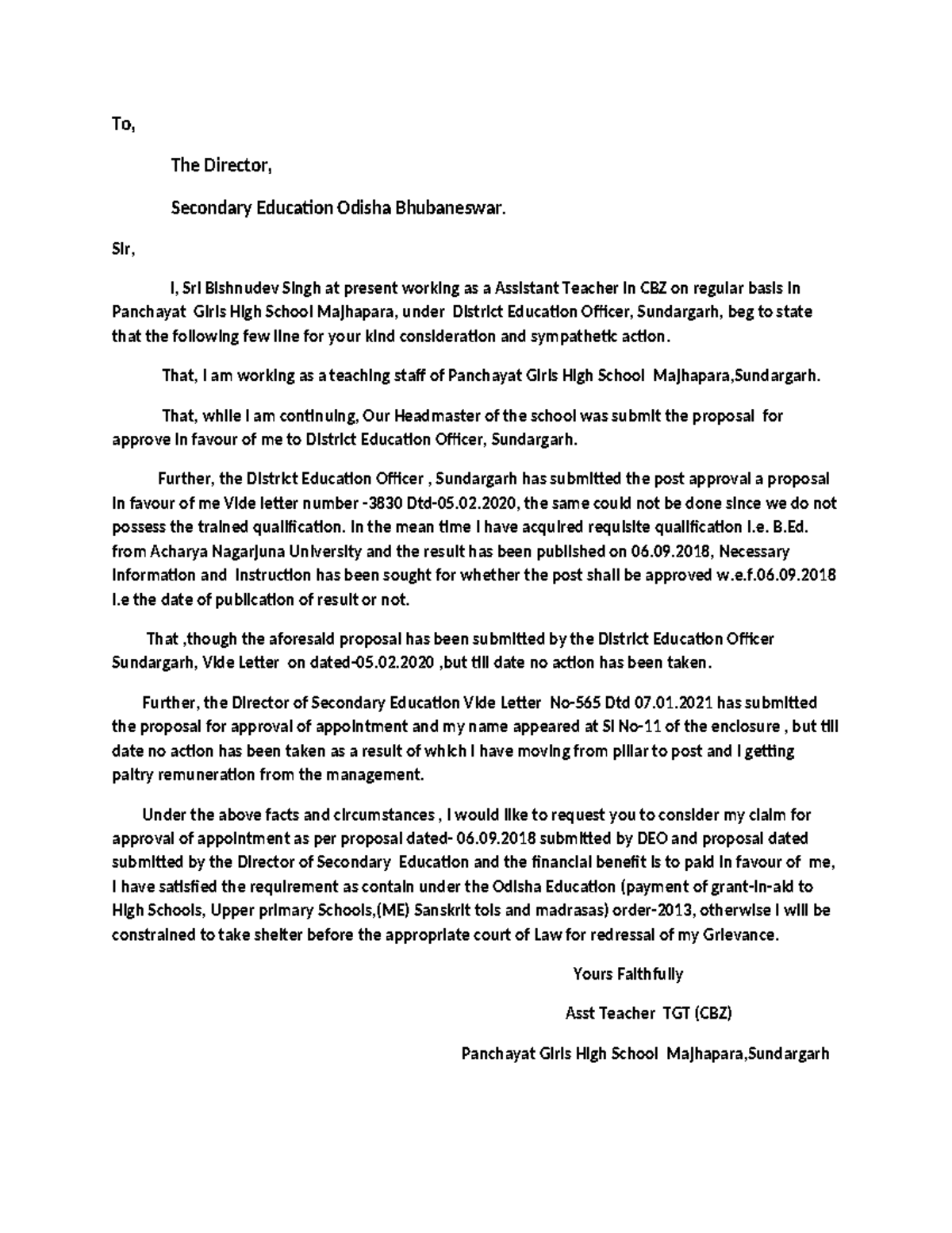 Bishnu DEV Singh - ubjk - To, The Director, Secondary Education Odisha ...