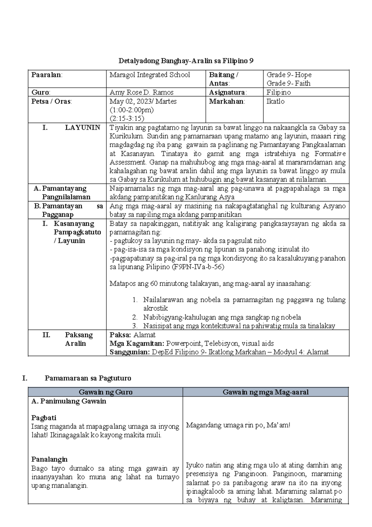 Week-7-nobela - Lesson Plan Nobela - Detalyadong Banghay-Aralin sa ...