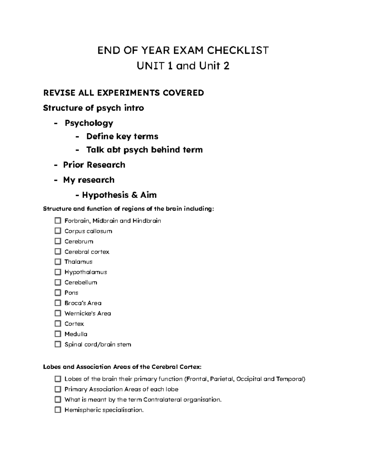 End of Year Exam 2023 Checklist - Unit 3 - END OF YEAR EXAM CHECKLIST ...