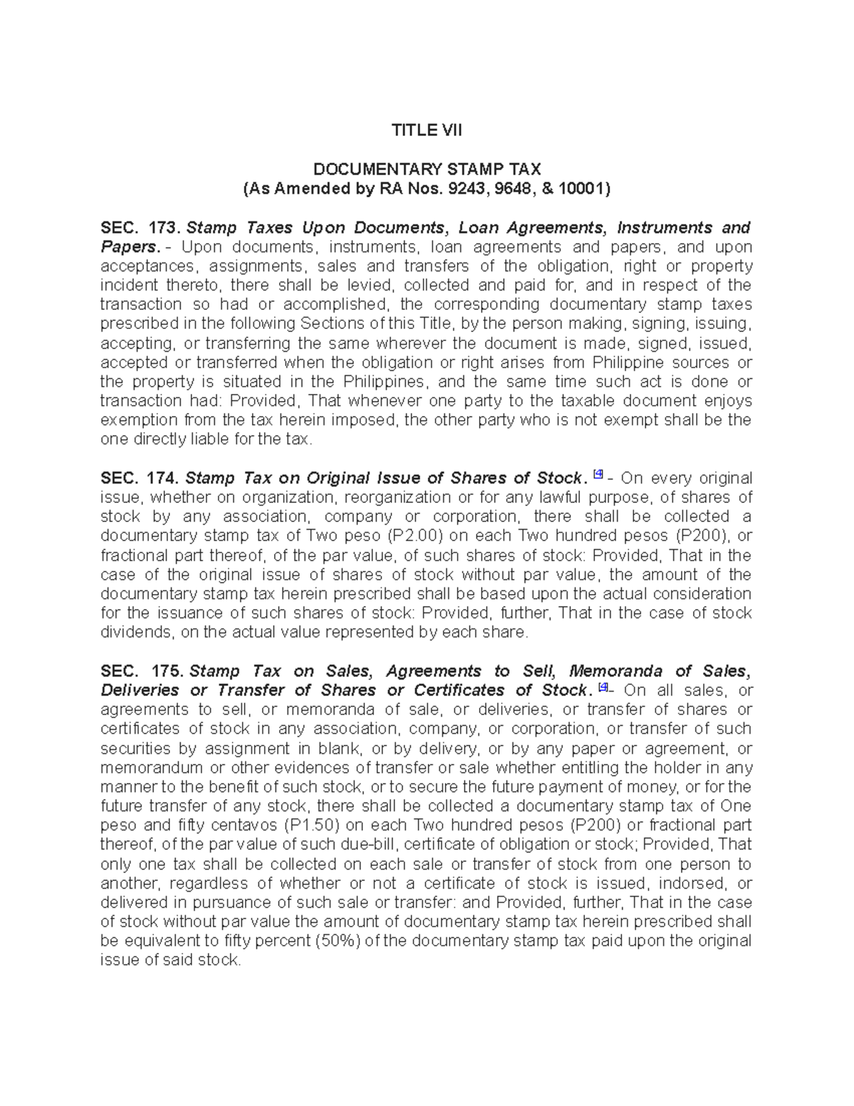 Title VII Documentary Stamp Tax TITLE VII DOCUMENTARY STAMP TAX As title-vii-documentary-stamp-tax-title-vii-documentary-stamp-tax-as
