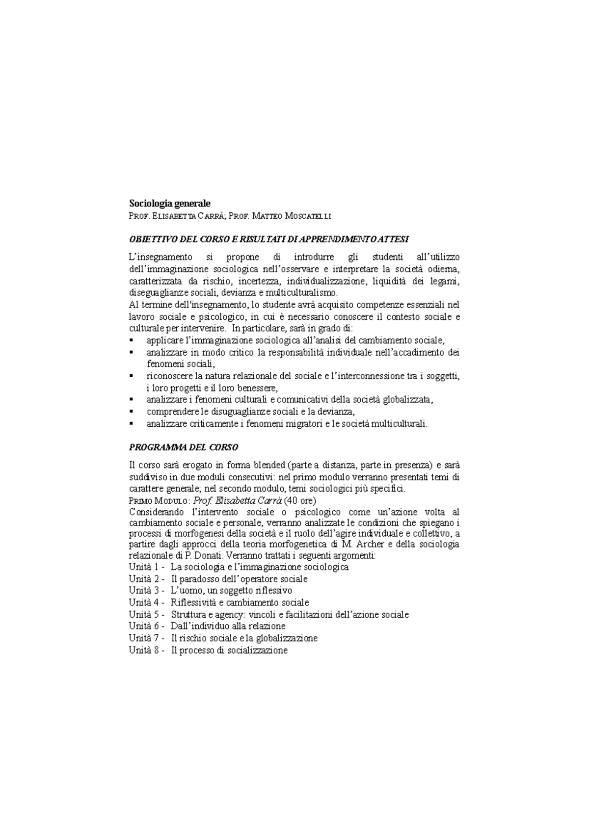 Sociologia generale Carra Moscatelli - Sociologia generale PROF ...