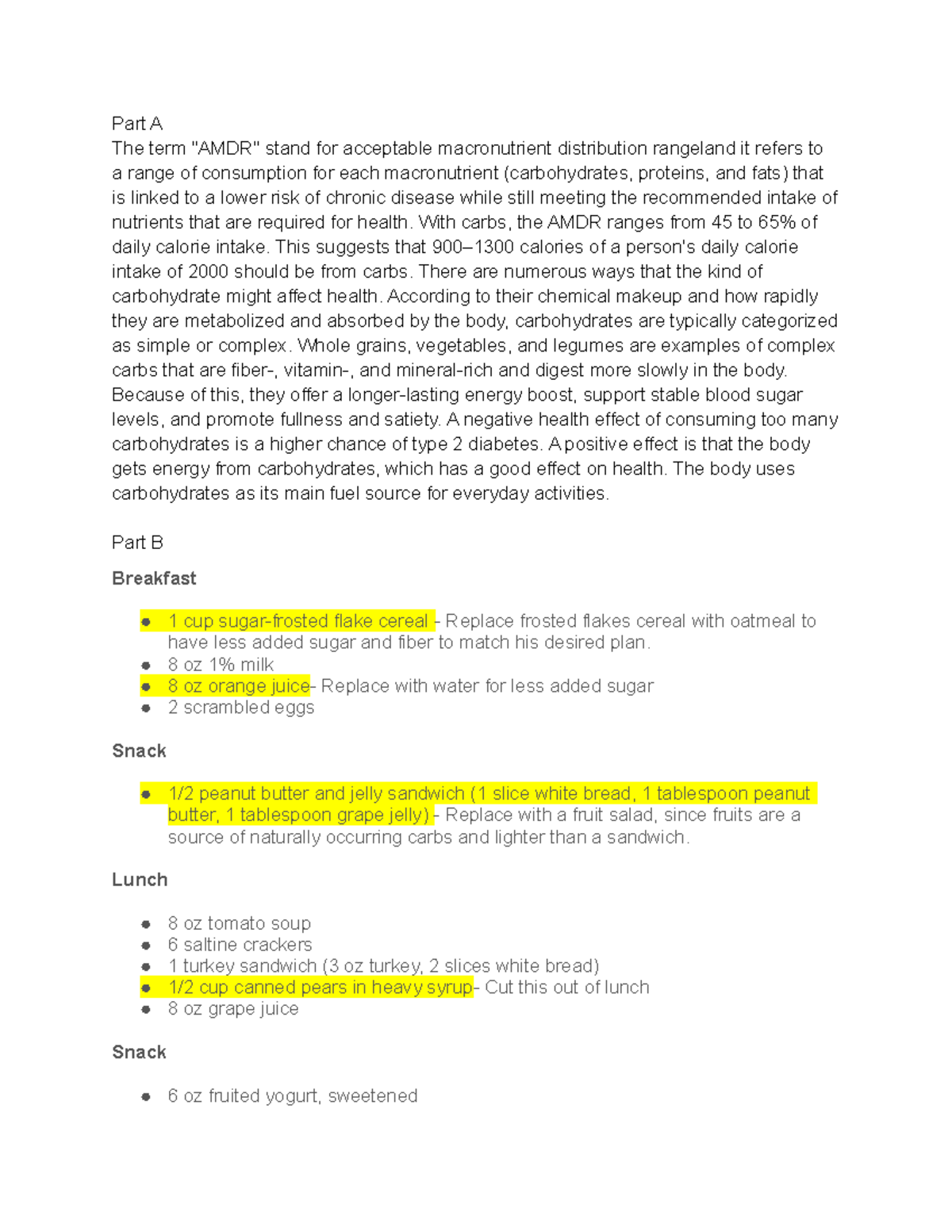 Week 2 assignment - What is the AMDR for fat in the diet? What was your ...