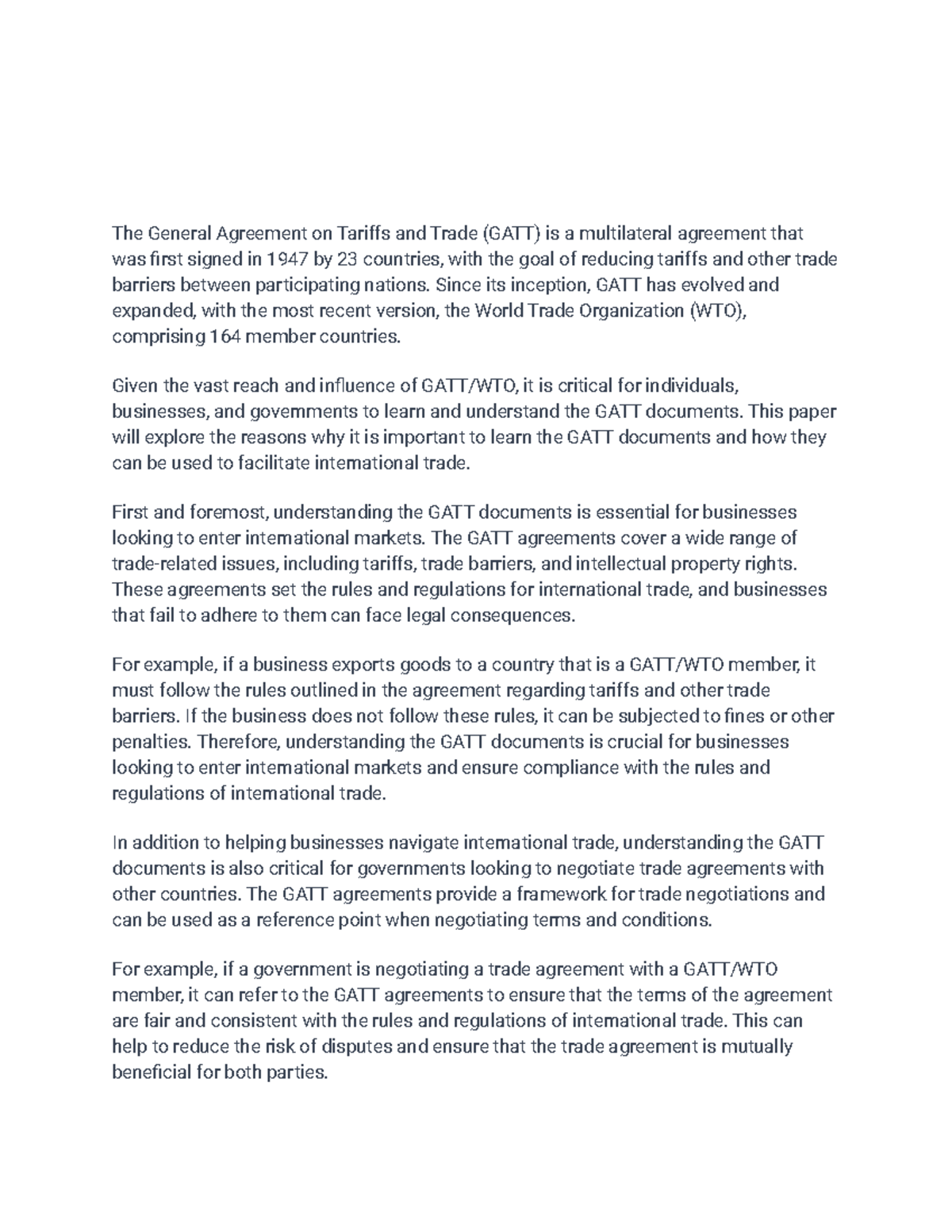 Is it critical to learn the GATT documents - The General Agreement on ...