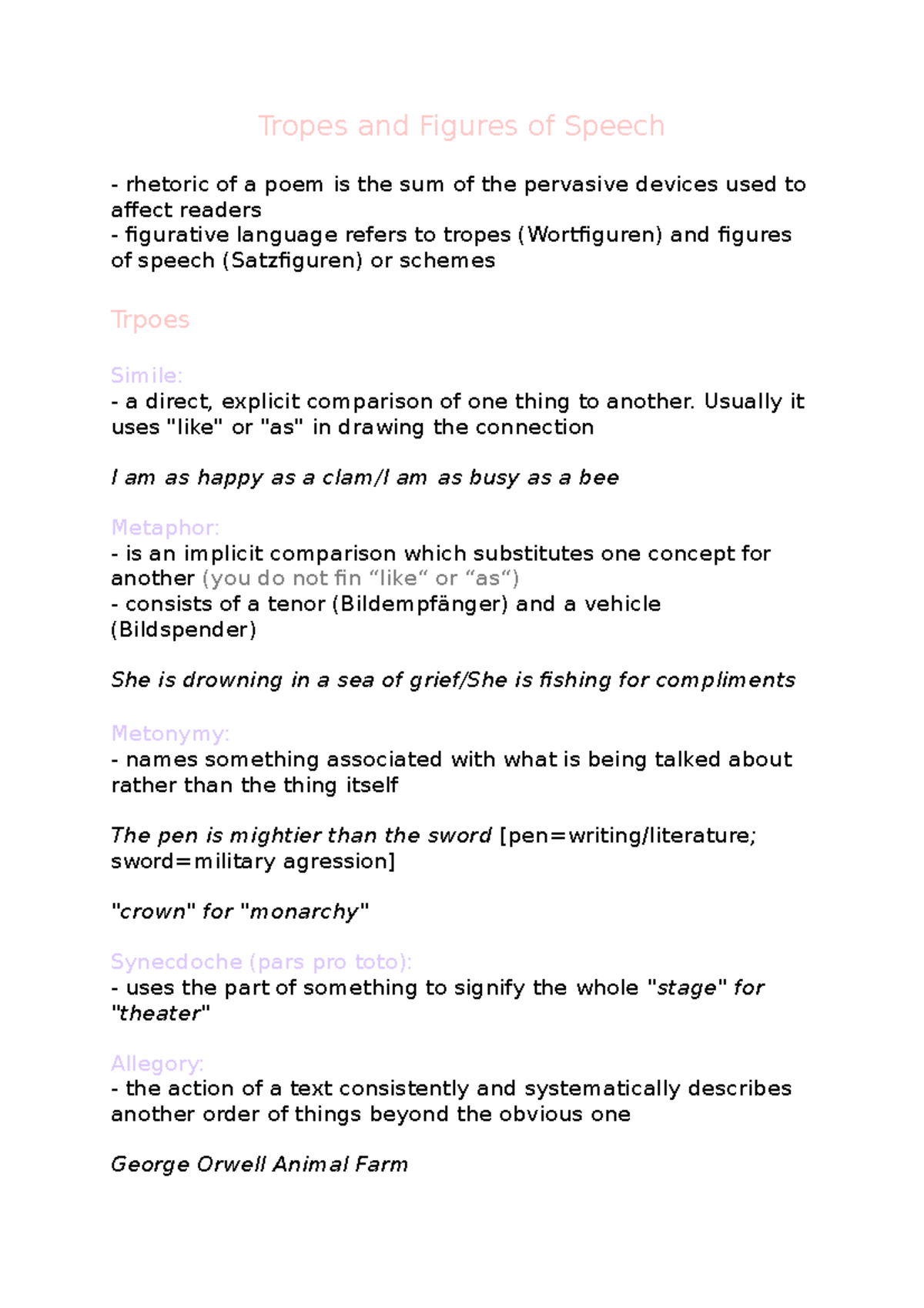 Tropes and Figures of Speech - Tropes and Figures of Speech rhetoric of ...