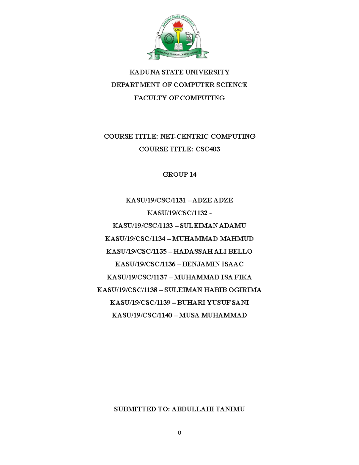 Cloud Computing Architecture - KADUNA STATE UNIVERSITY DEPARTMENT OF ...