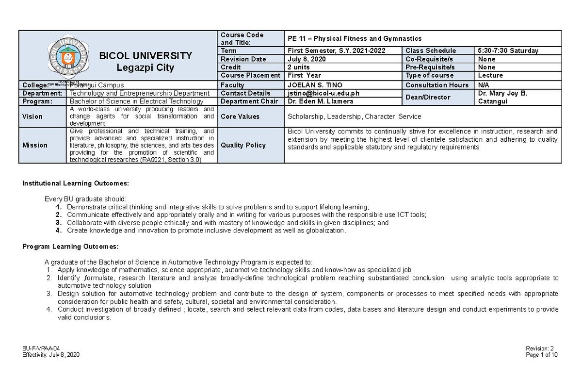 Physical-Education-1-Syllabus-BSAT-rev bupc - BICOL UNIVERSITY Legazpi ...