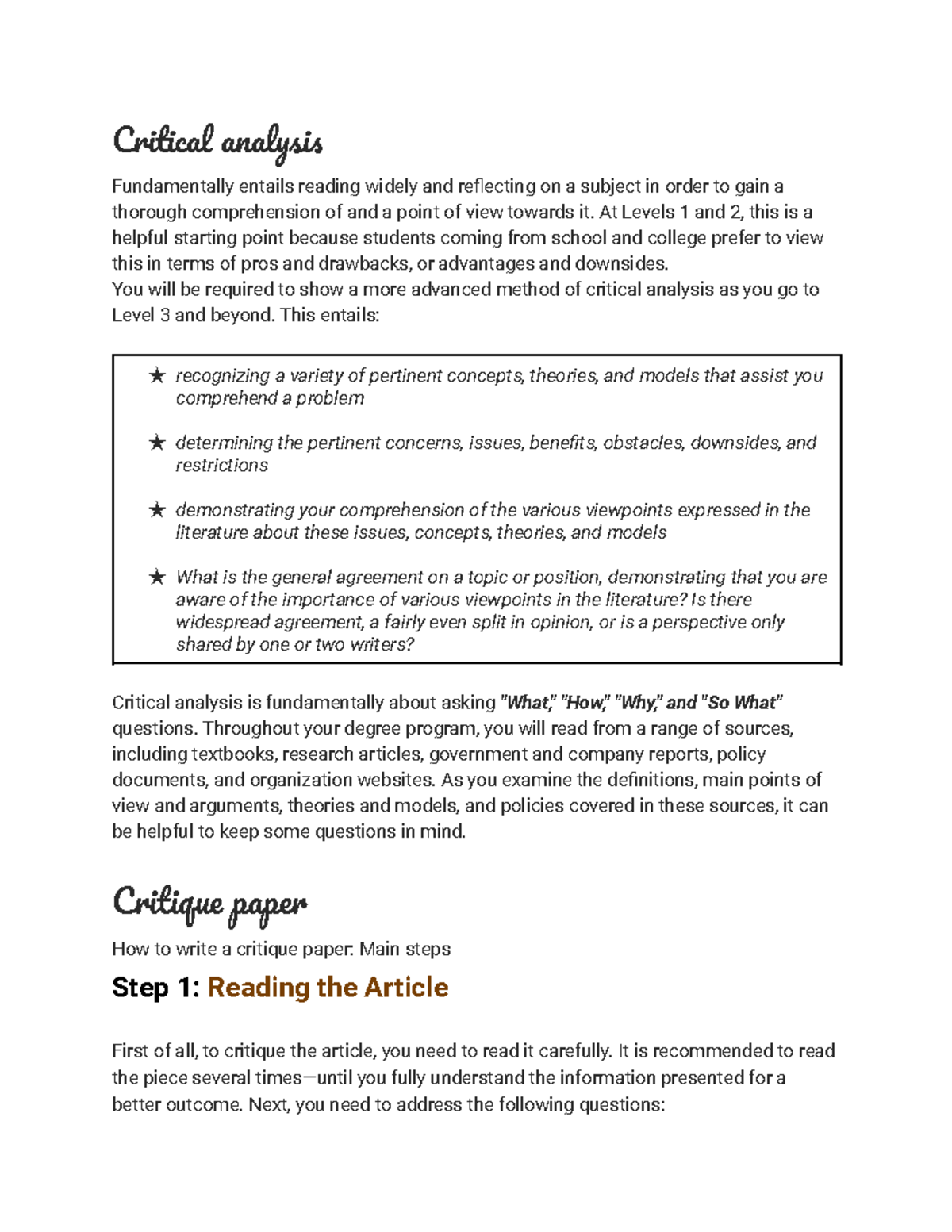 Critical critique - Critica analsi Fundamentally entails reading widely ...