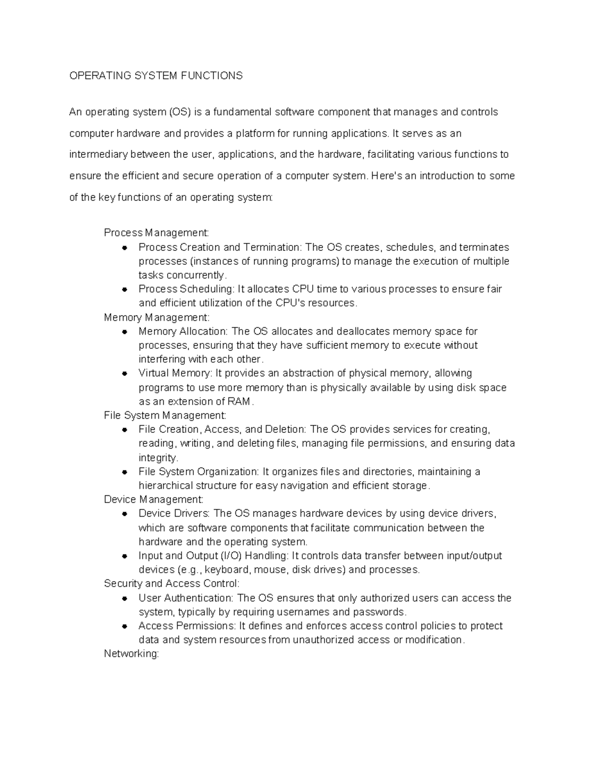 COOS - NOTES - OPERATING SYSTEM FUNCTIONS An operating system (OS) is a ...