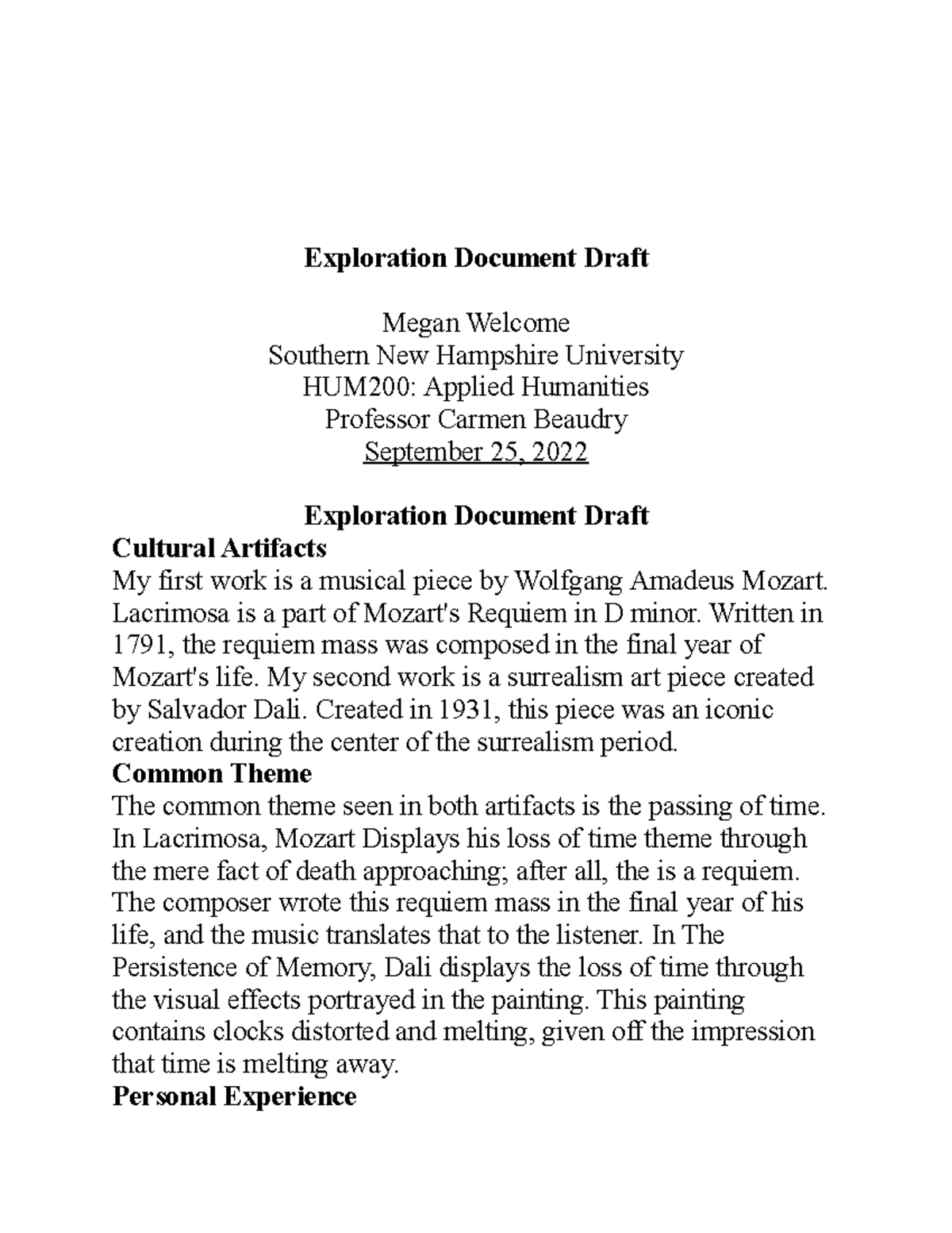 Explor. Doc Draft - Assignment - Exploration Document Draft Megan ...