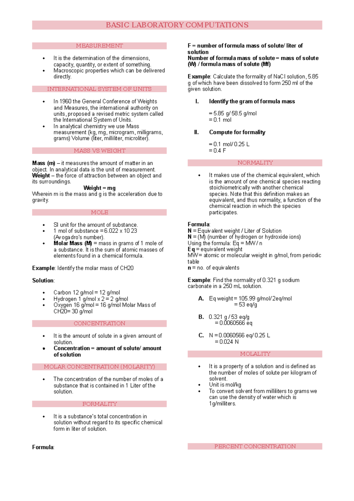 Basic Laboratory Computations (Week 02) - BASIC LABORATORY COMPUTATIONS ...