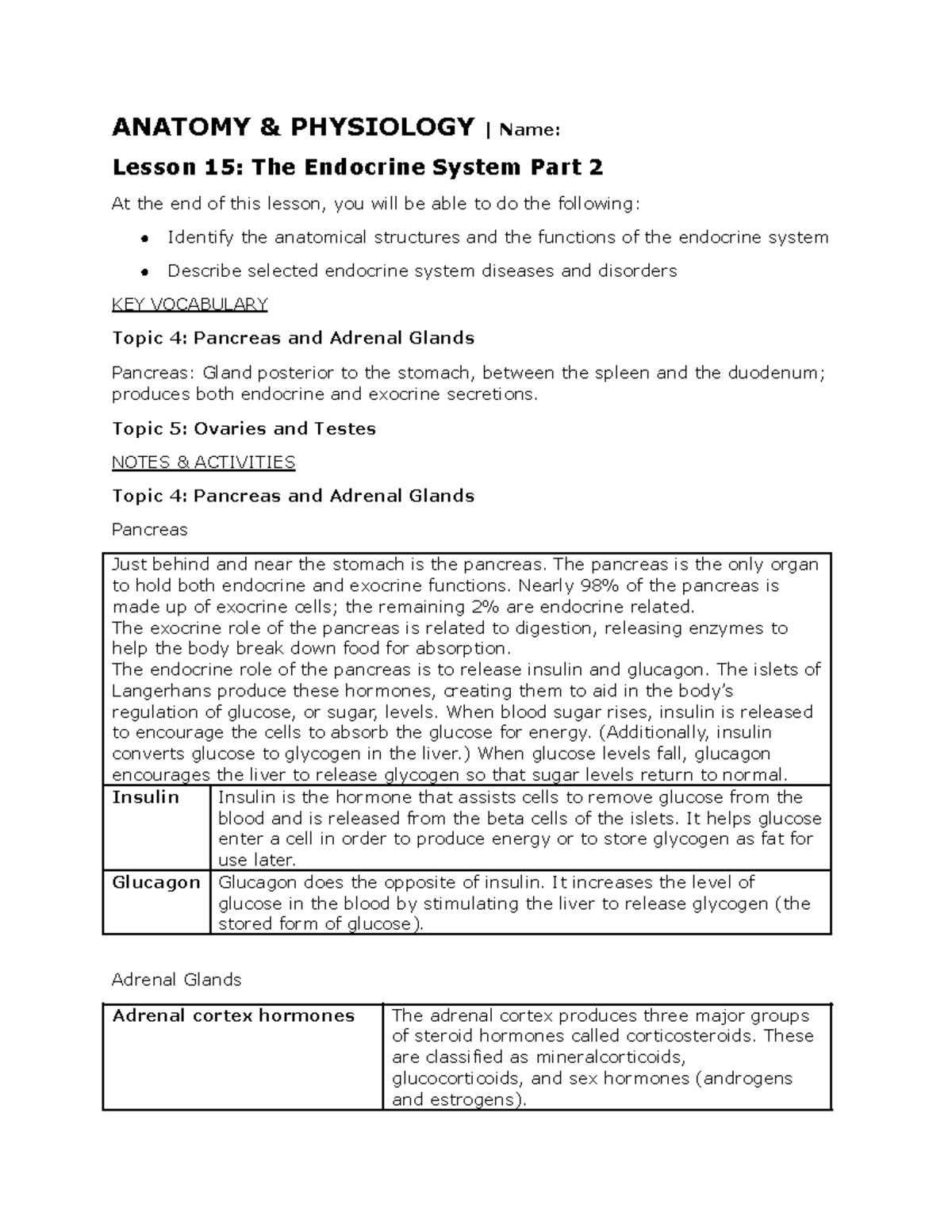 Copy of 15 - The Endocrine System Part 2 - ANATOMY & PHYSIOLOGY| Name ...