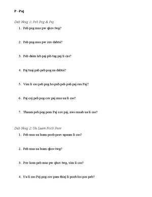 Dab Neeg C-Cws & D-Dev Lus Nug Questions - Dab Neeg C-Cws Teb cov sob ...