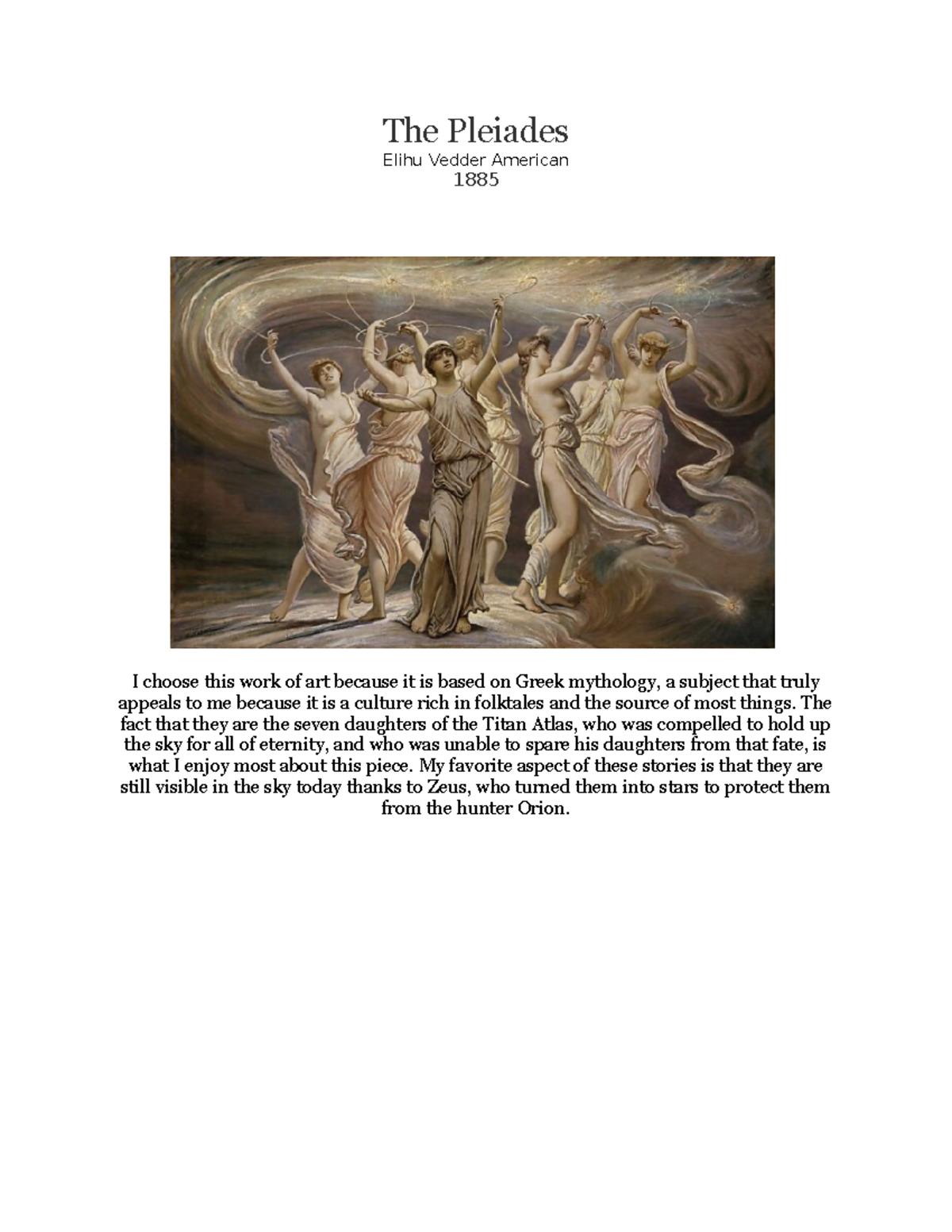 The Pleiades - You may choose any piece of art from the Metropolitan ...