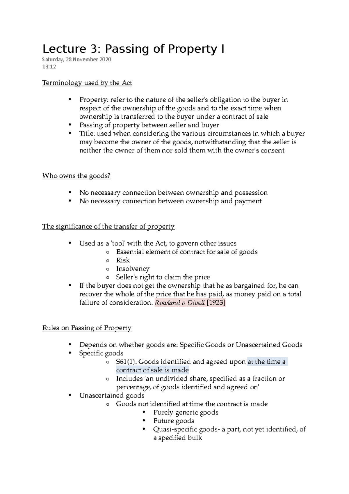 Passing Property - Lecture 3: Passing of Property I Saturday, 28 ...
