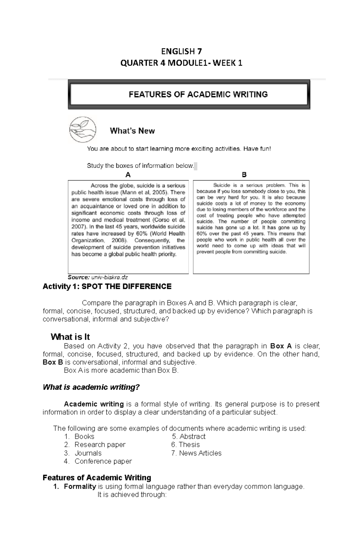 English-8 modules for the students. - ENGLISH 7 QUARTER 4 MODULE1- WEEK ...