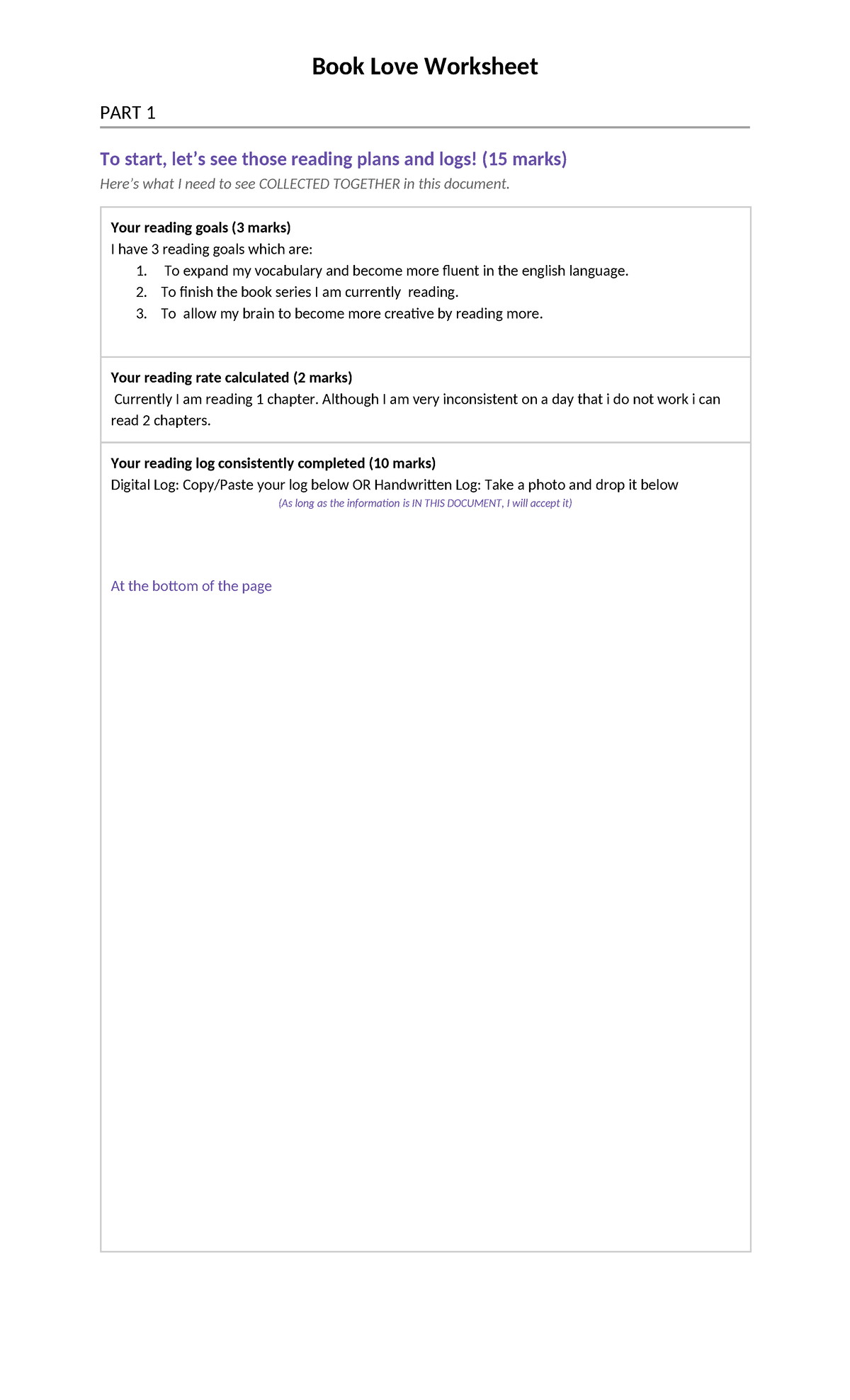 3 August Book Love Worksheet #1 - 💜 Book Love Worksheet💜 PART 1 To ...