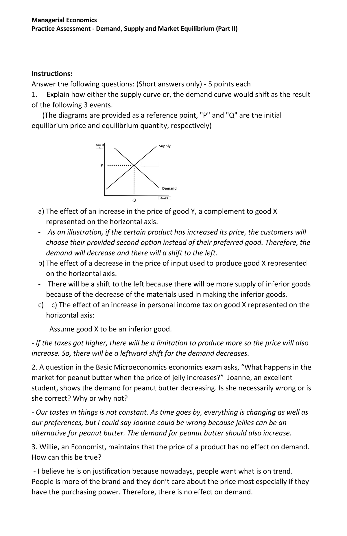 Demand and Supply Curve Practice Assessment - Economic Development - La ...