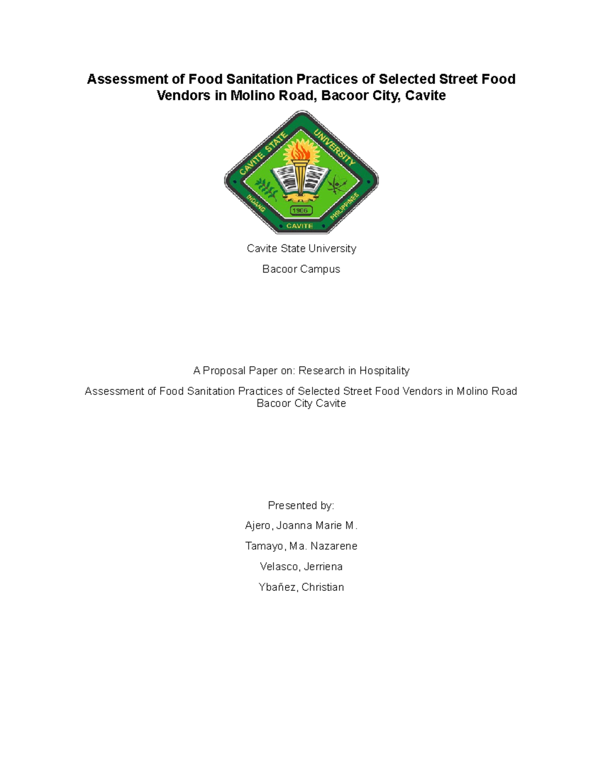 Street-FOOD Proposal- Revised - Assessment of Food Sanitation Practices ...