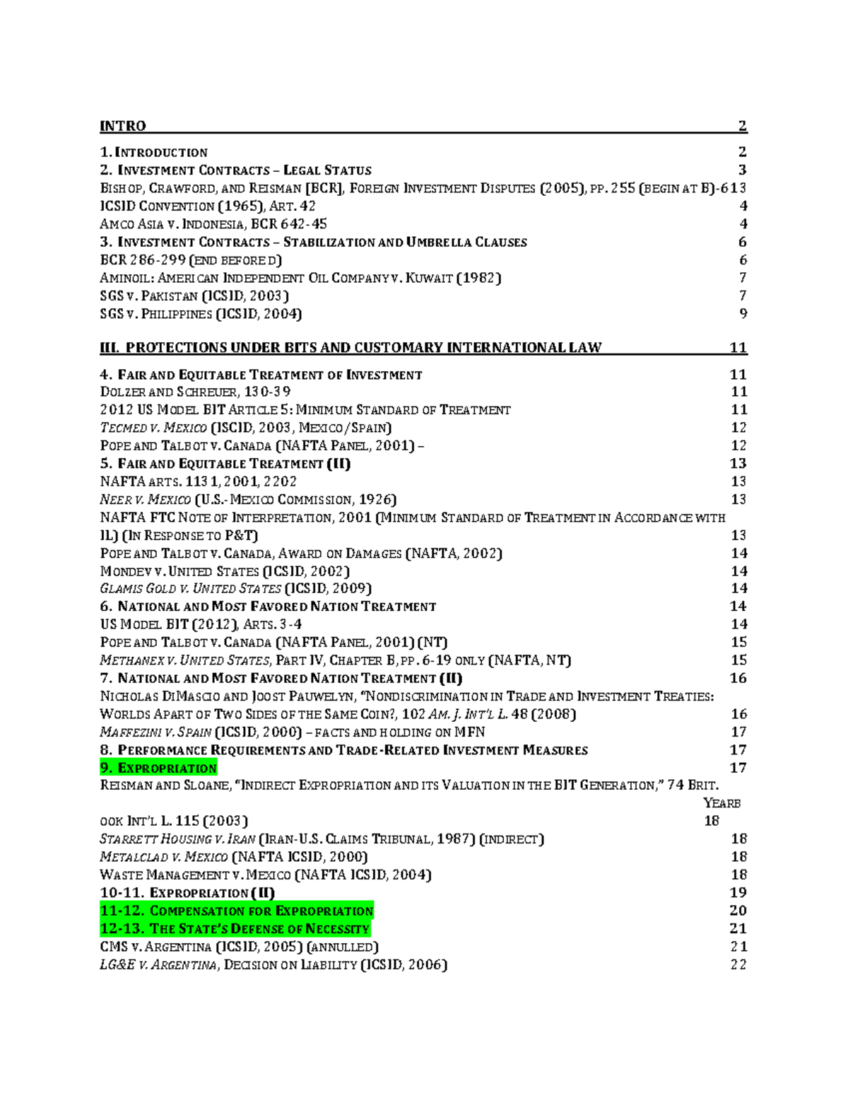 Investment Law Lecture Notes Outline - NAFTA FTC NOTE OF INTERPRETATION ...