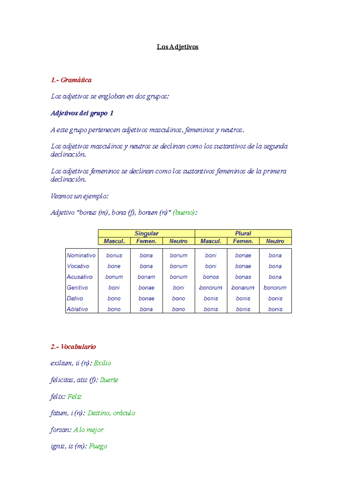 Los Adjetivos - Explicación de las formas del adjetivo en latín - Los ...