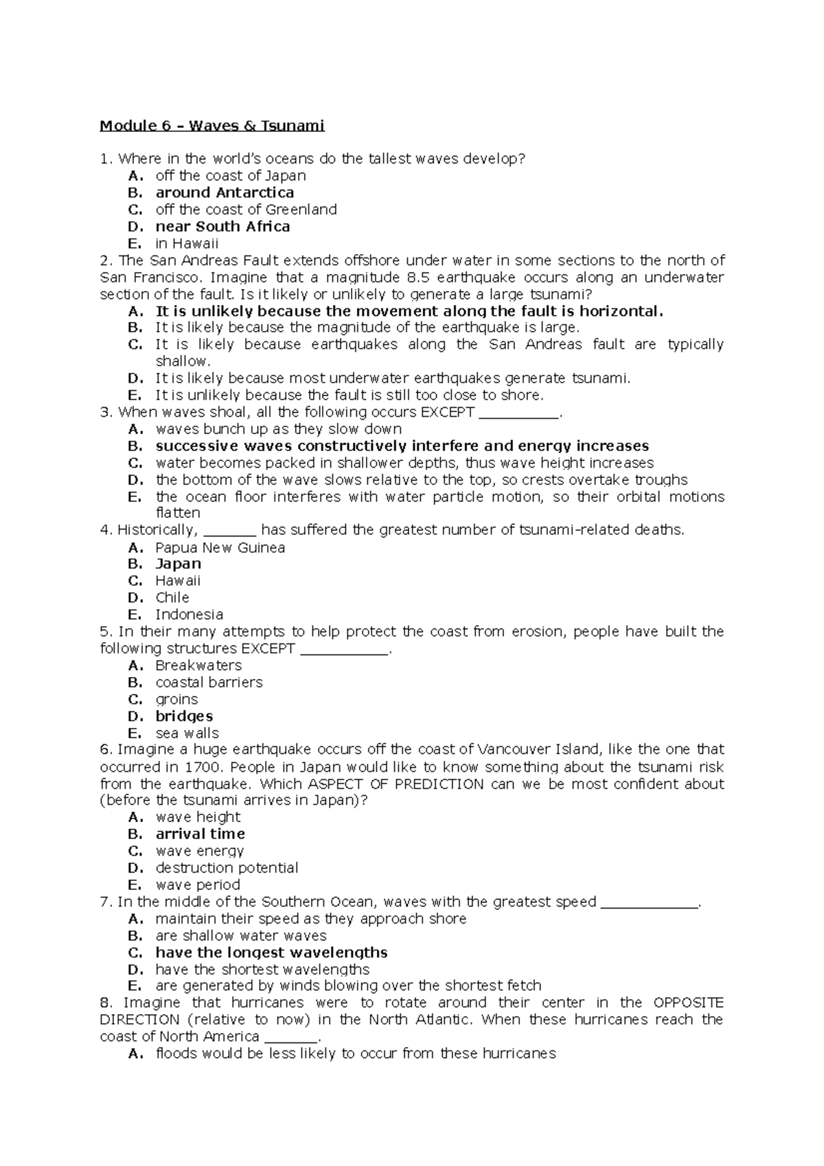 Quiz April 2018, questions and answers - Module 6 – Waves & Tsunami ...