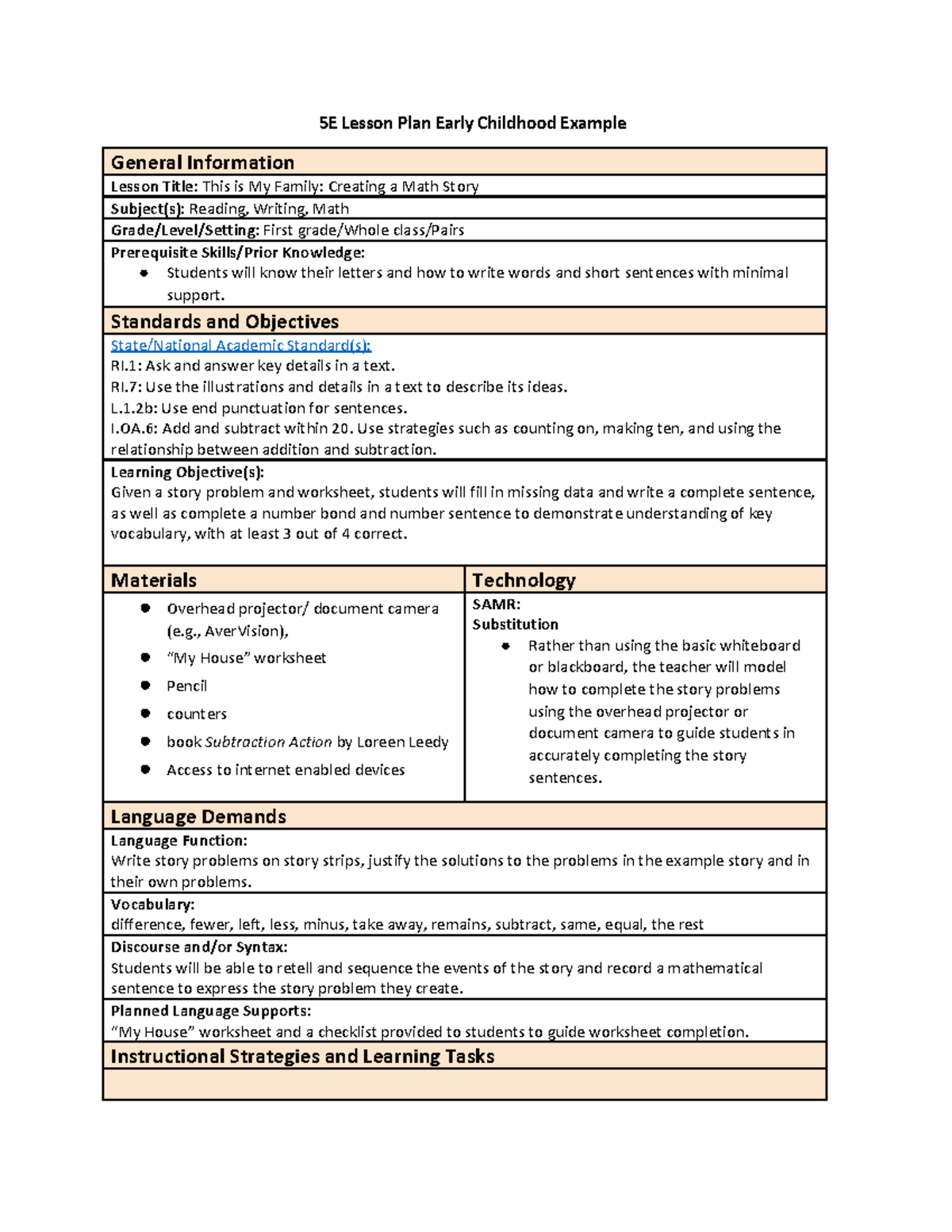 5e lesson plan early childhood - 5E Lesson Plan Early Childhood Example ...