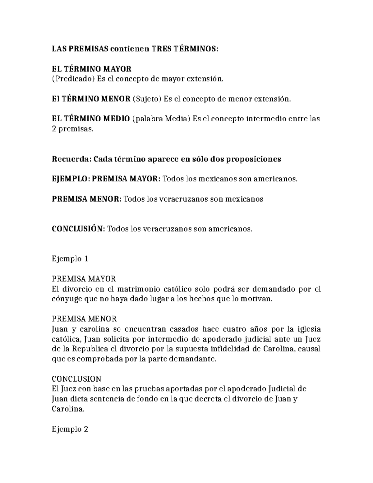 Ejemplo silogismos - LAS PREMISAS contienen TRES TÉRMINOS: EL TÉRMINO ...