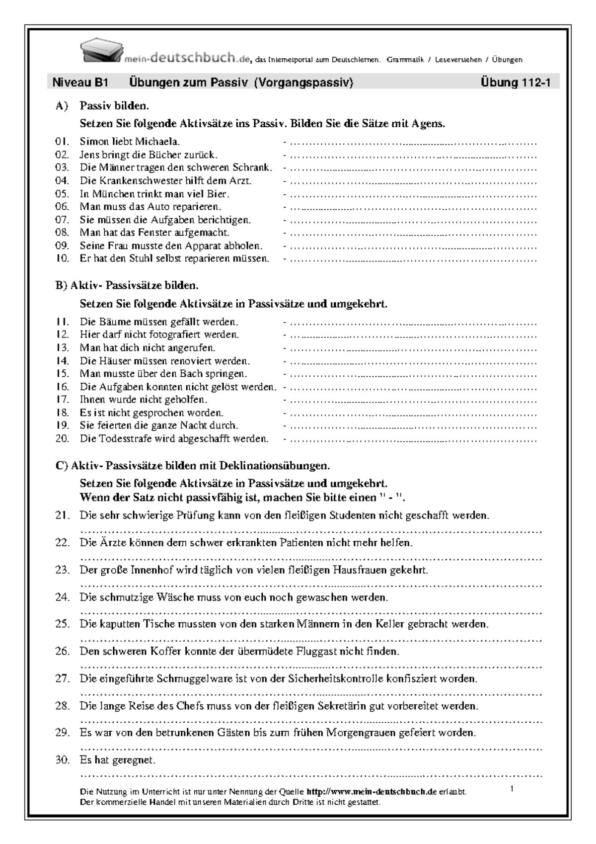 Passiv 2 - Deutsch - , das Internetportal zum Deutschlernen. Grammatik ...