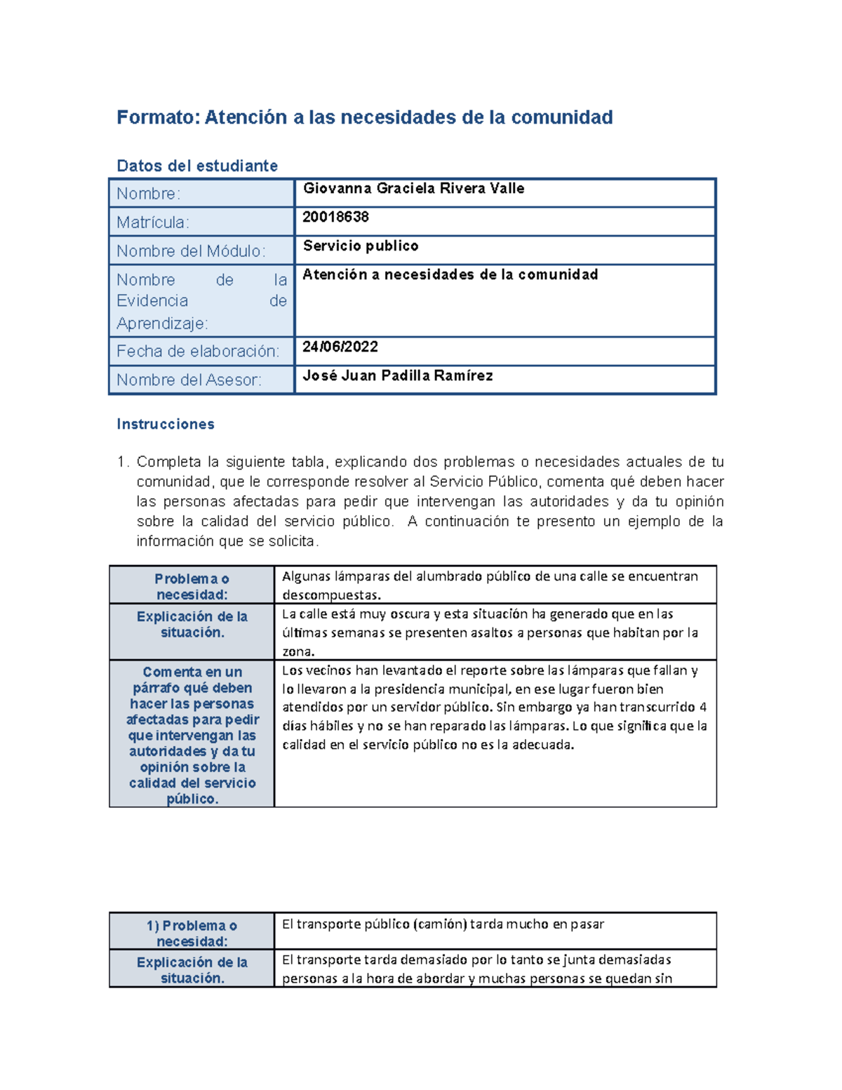 Atención a las necesidades de la comunidad - Formato: Atención a las ...