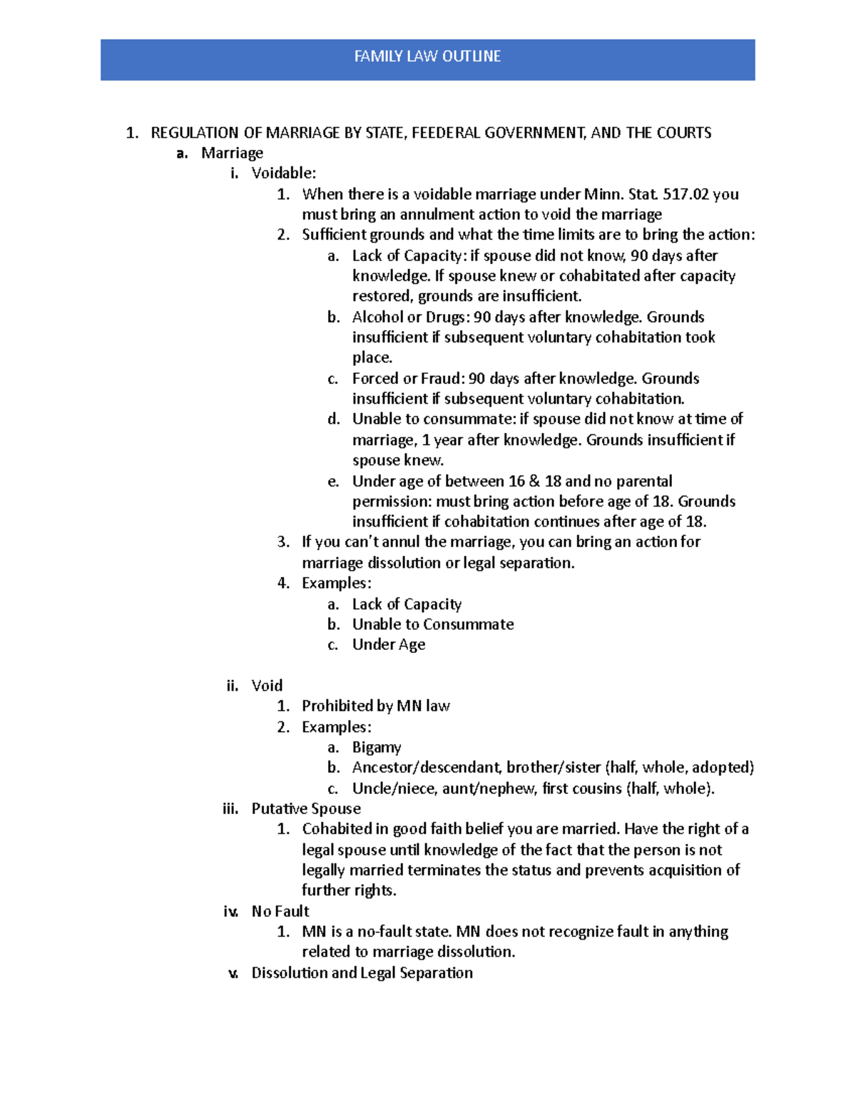 Family Outline - 1. REGULATION OF MARRIAGE BY STATE, FEEDERAL ...